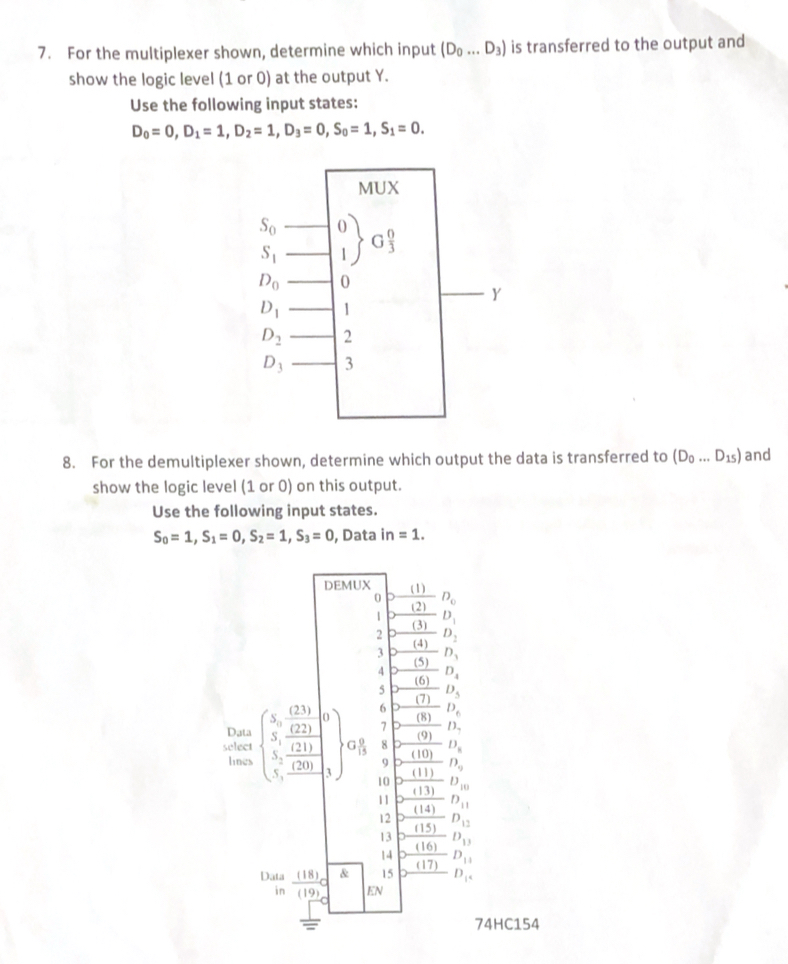 Solved For the multiplexer shown, determine which input | Chegg.com