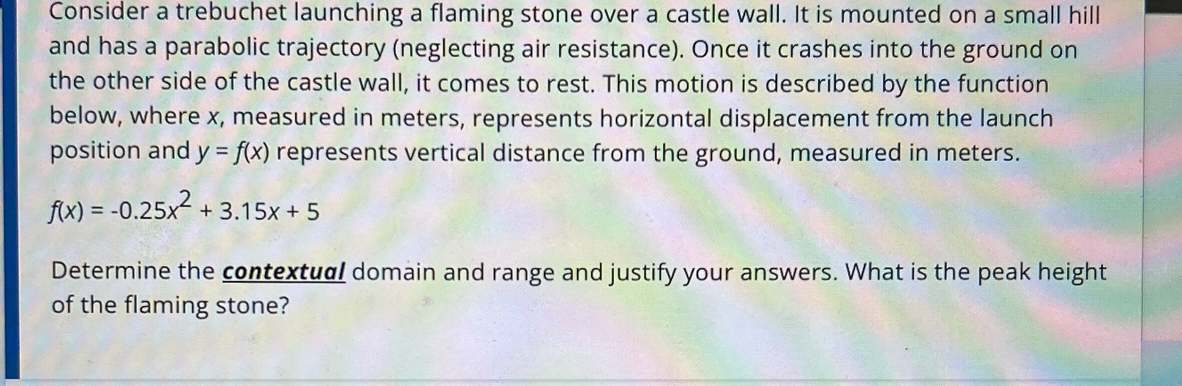 Solved Consider a trebuchet launching a flaming stone over a | Chegg.com