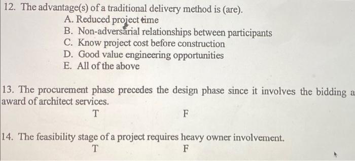 Solved 12. The advantage(s) of a traditional delivery method | Chegg.com