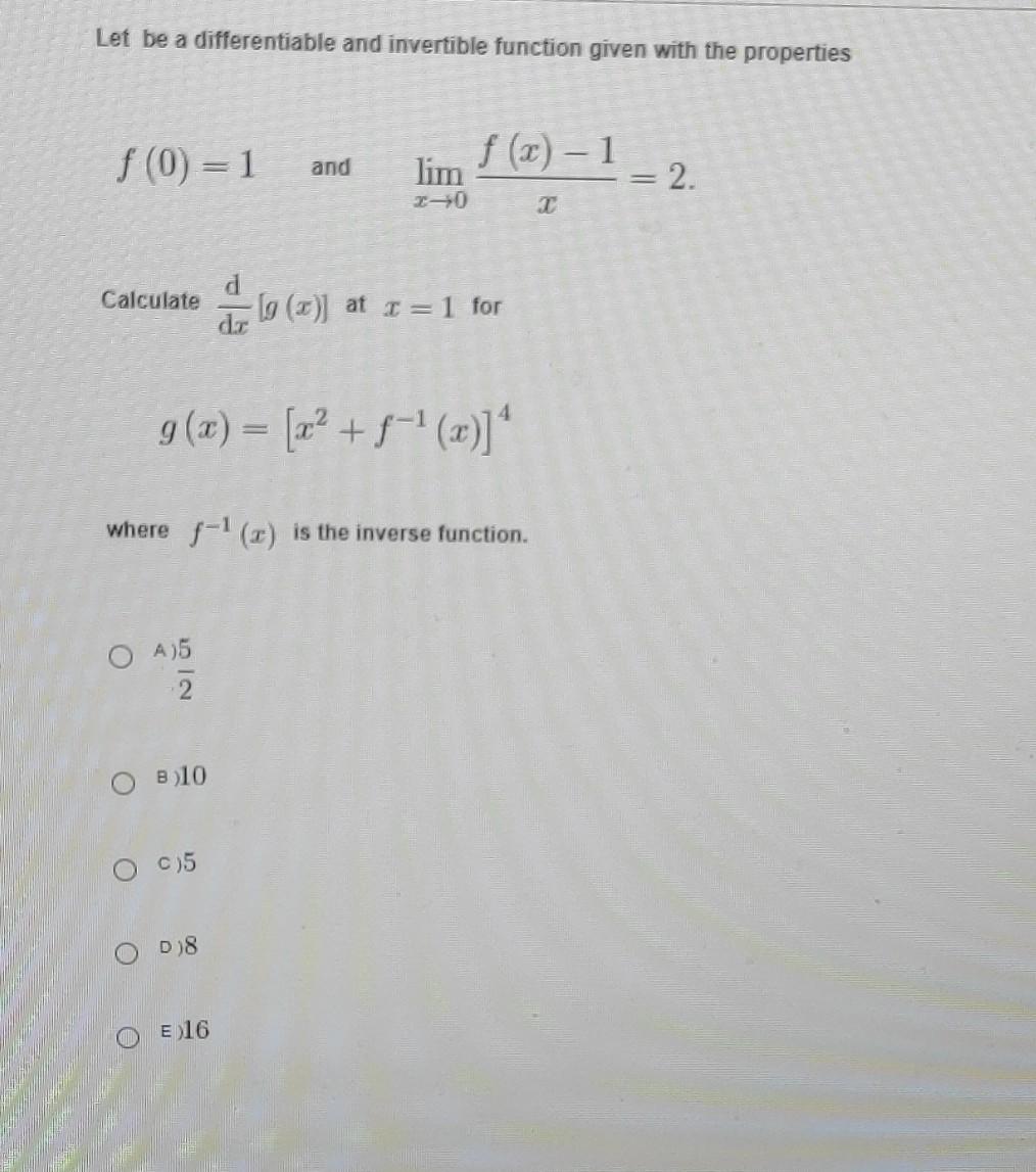 Solved Let be a differentiable and invertible function given | Chegg.com