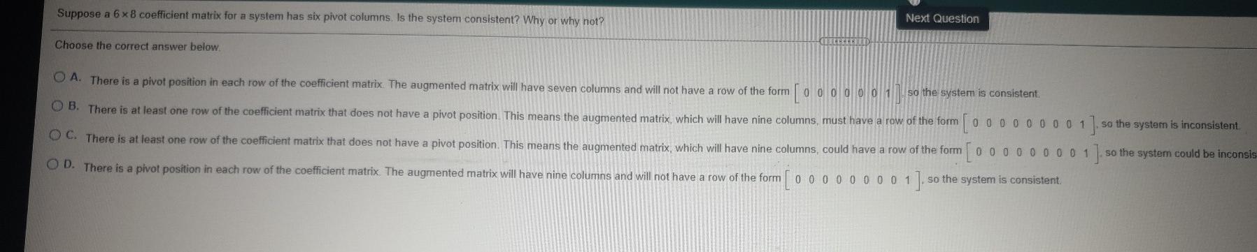 Solved Suppose a 6x8 coefficient matrix for a system has six | Chegg.com