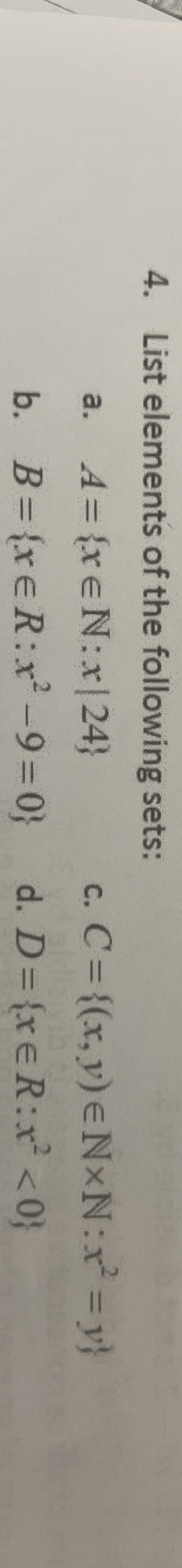 Solved List elements of the following | Chegg.com