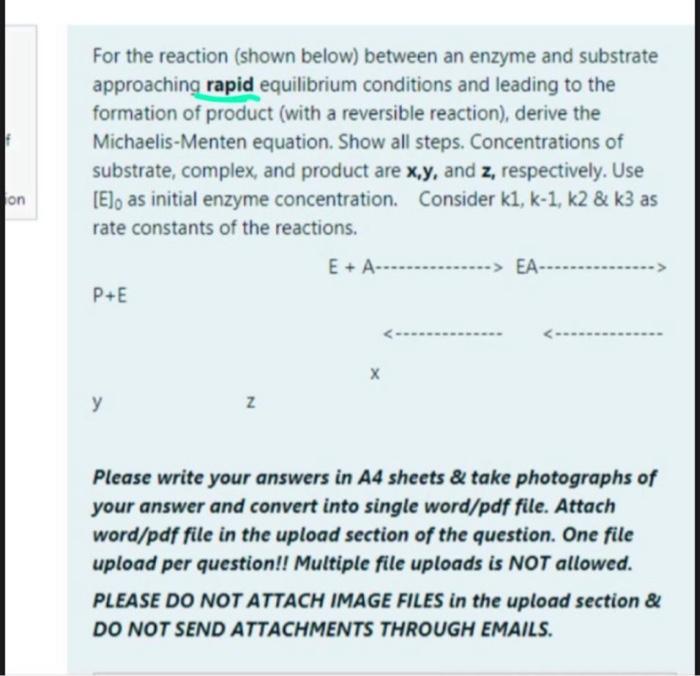 Solved For the reaction (shown below) between an enzyme and | Chegg.com