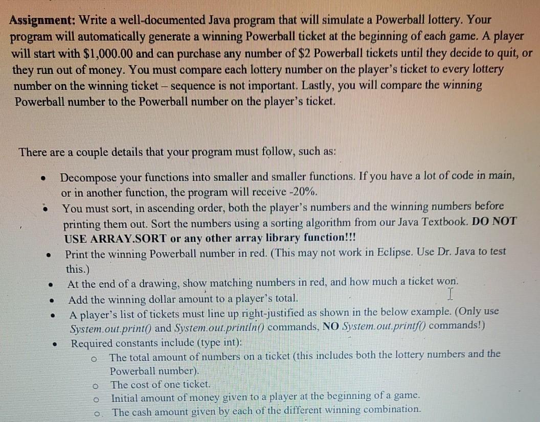 Solved Assignment: Write a well-documented Java program that | Chegg.com