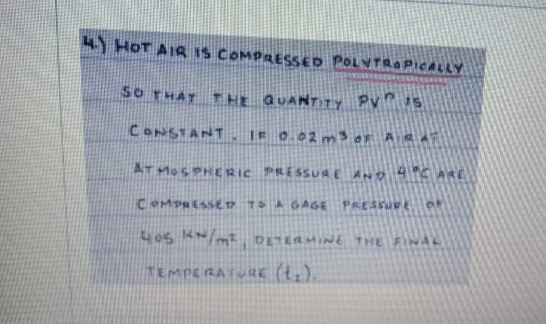 Solved 4.) HOT AIR IS COMPRESSED POLYTROPICALLY SO THAT THE | Chegg.com