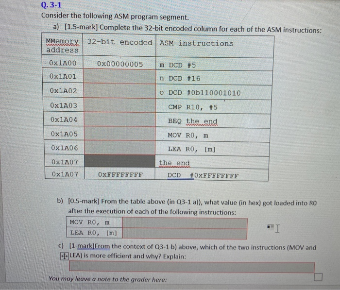 Solved Q. 3-1 Consider the following ASM program segment. a) | Chegg.com