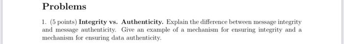 Solved Problems 1. (5 points) Integrity vs. Authenticity. | Chegg.com