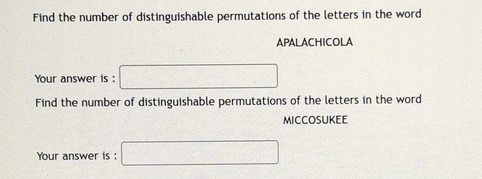 Solved Find The Number Of Distinguishable Permutations Of