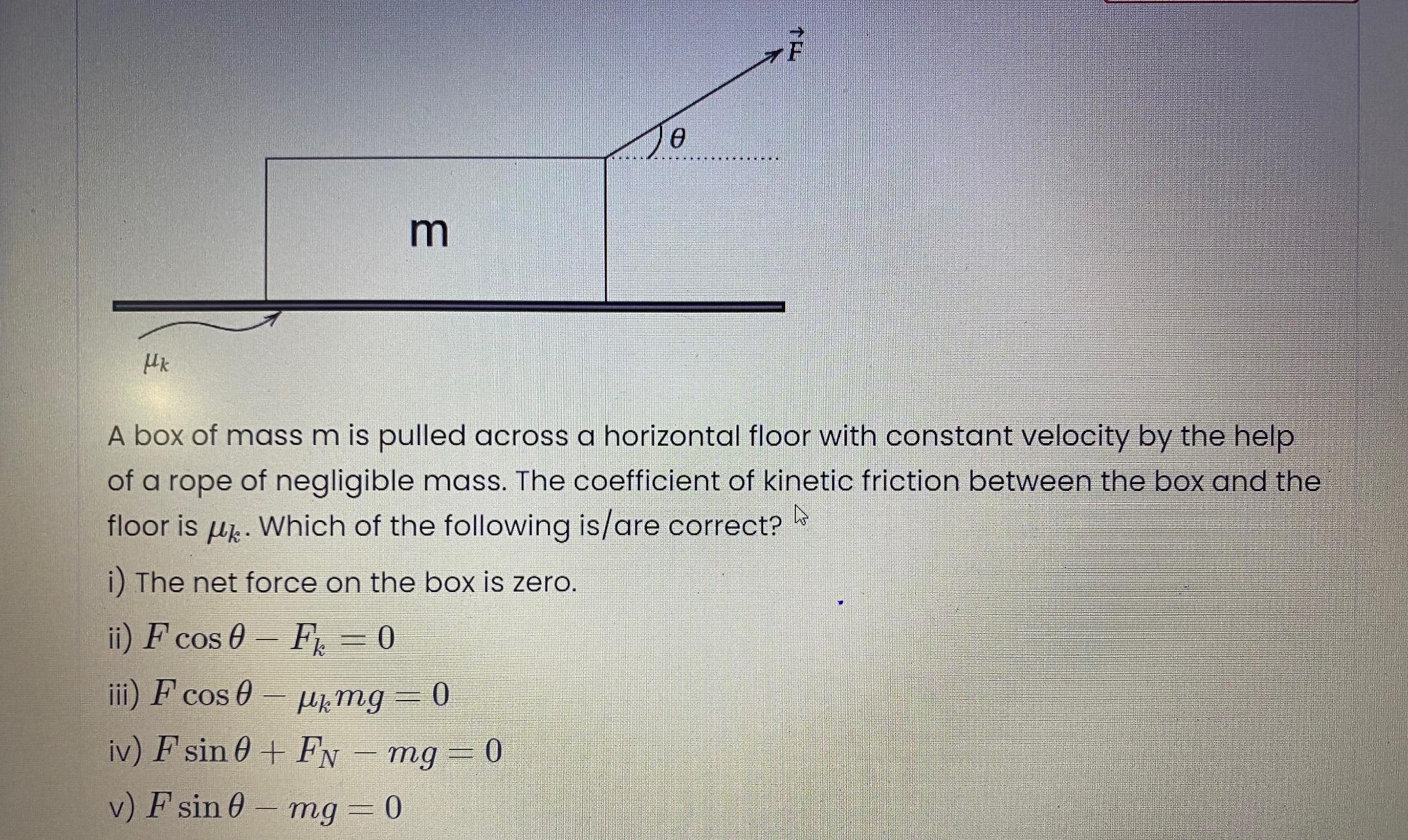 Solved A box of mass m ﻿is pulled across a horizontal floor | Chegg.com