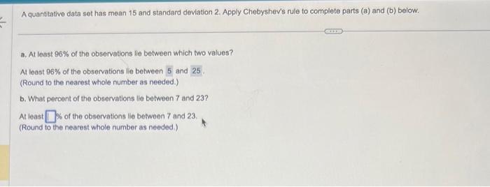 Solved A quantitative data set has mean 15 and standard | Chegg.com