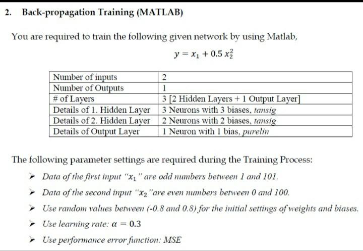 Solved 2. Back-propagation Training (MATLAB) You are | Chegg.com
