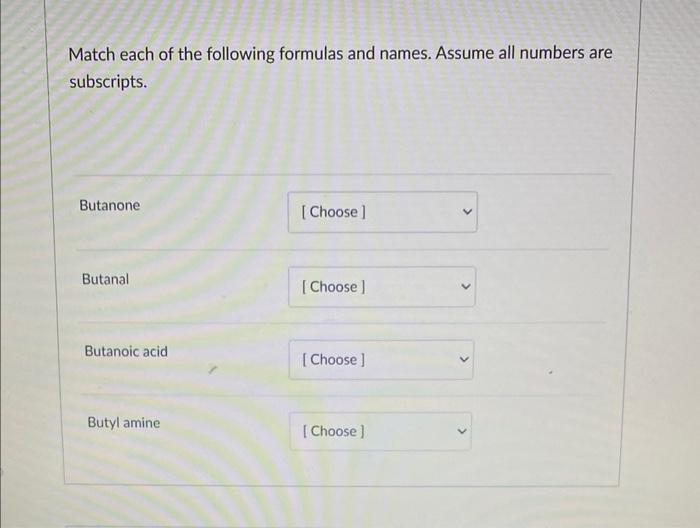 Solved Match each of the following formulas and names. | Chegg.com