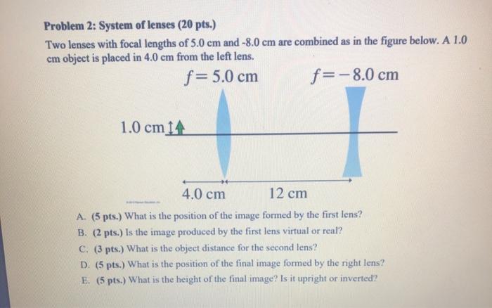 Solved Problem 2: System of lenses (20 pts.) Two lenses with | Chegg.com