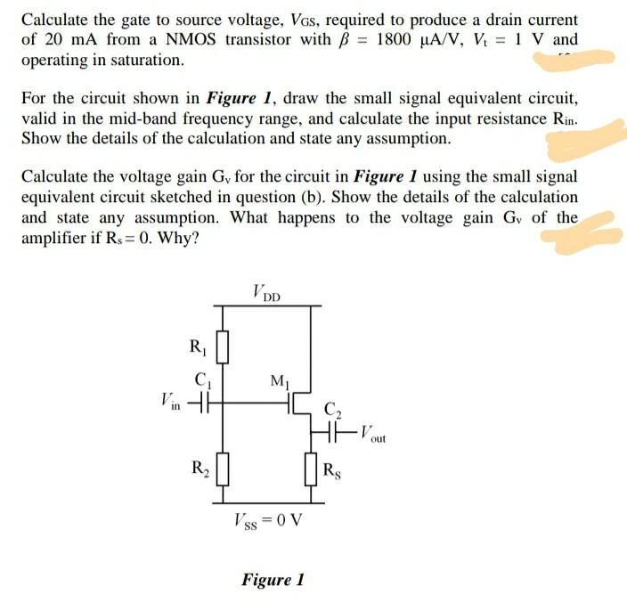 Solved Calculate the gate to source voltage, Vos, required | Chegg.com