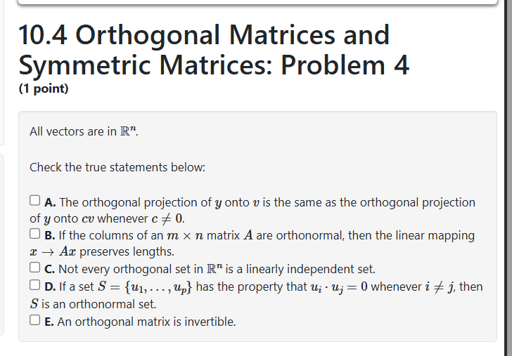 Solved 10.4 ﻿Orthogonal Matrices andSymmetric Matrices: | Chegg.com