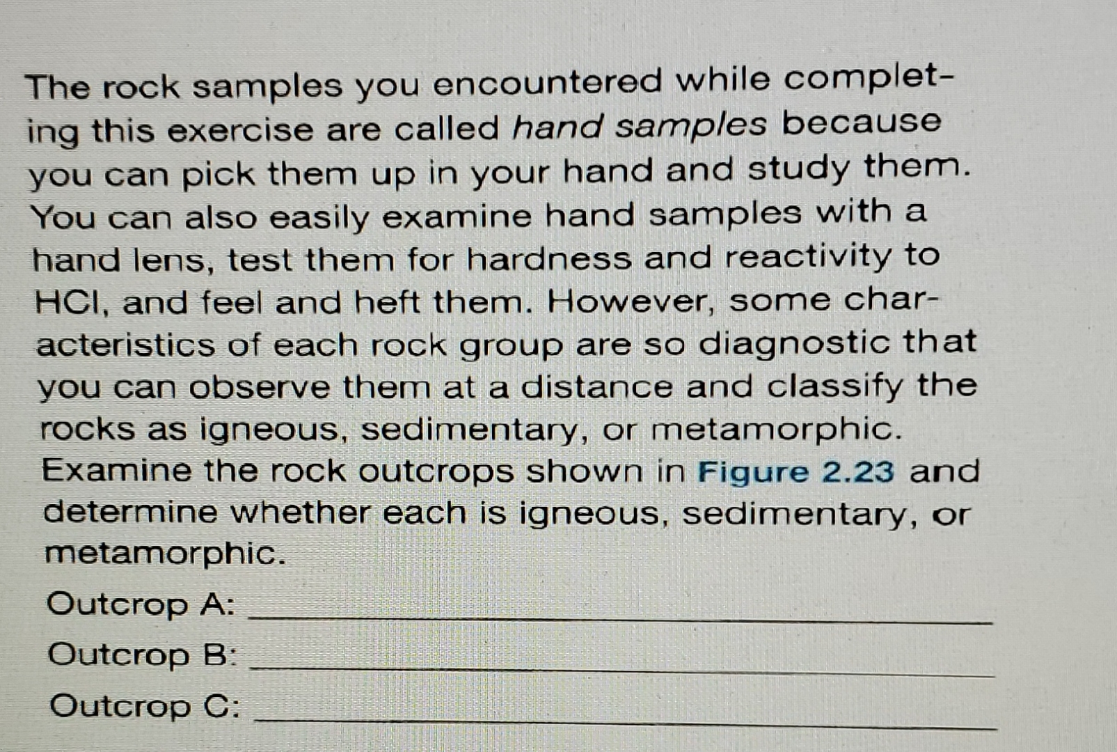 Solved The rock samples you encountered while completing | Chegg.com