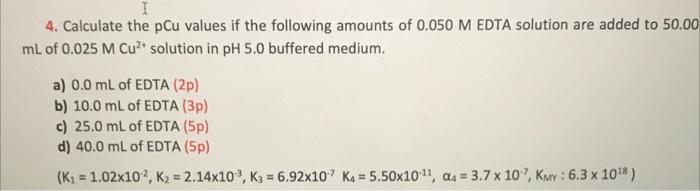 4. Calculate the pCu values if the following amounts | Chegg.com