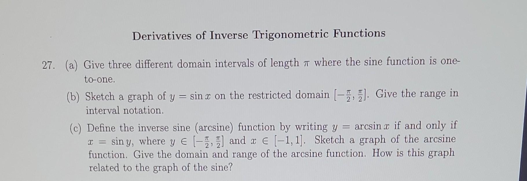 Solved Derivatives of Inverse Trigonometric Functions 27. | Chegg.com