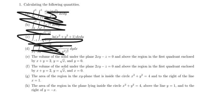 Solved 1. Calculating the following quantities. (e) The | Chegg.com