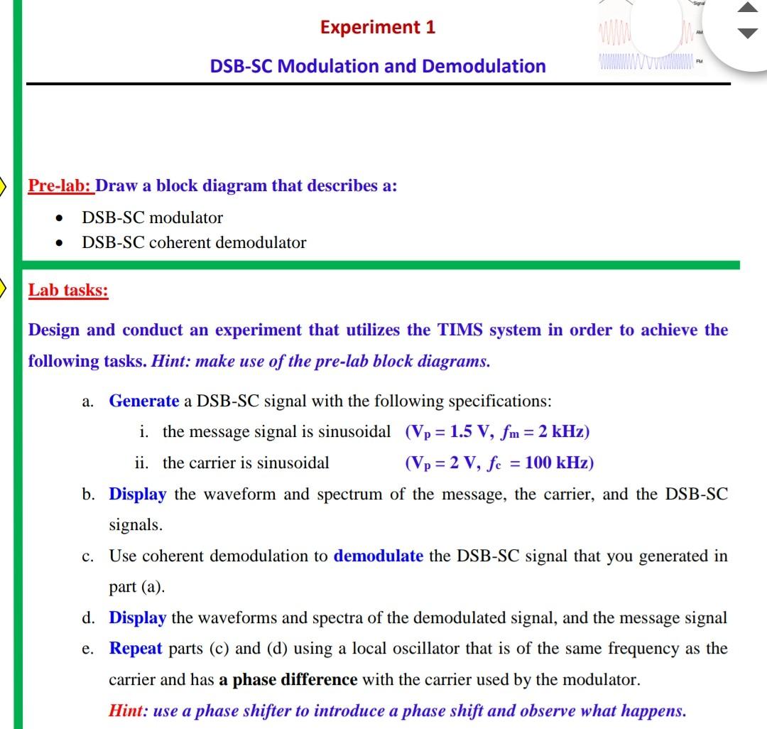 Solved Experiment 1 Dsb Sc Modulation And Demodulation
