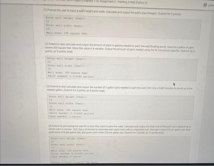 Solved les 13) Assignment 3 - Painting A Wall Python 3) yo | Chegg.com