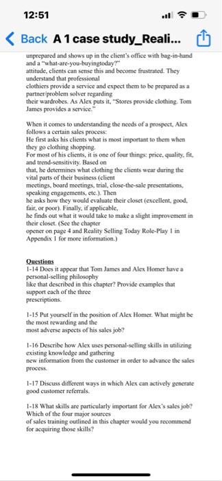 Solved Back A1 case study_Reali... Accotding to Alex, the | Chegg.com