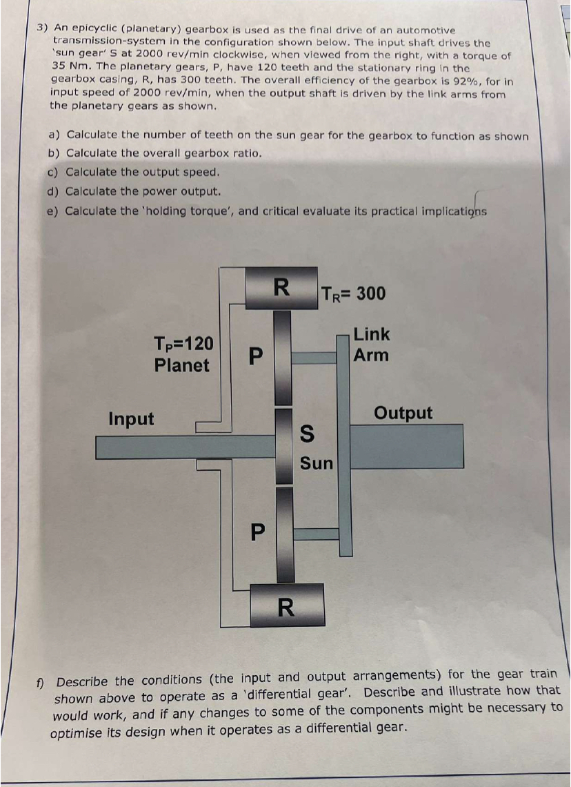 Solved An epicyclic (planetary) ﻿gearbox is used as the | Chegg.com