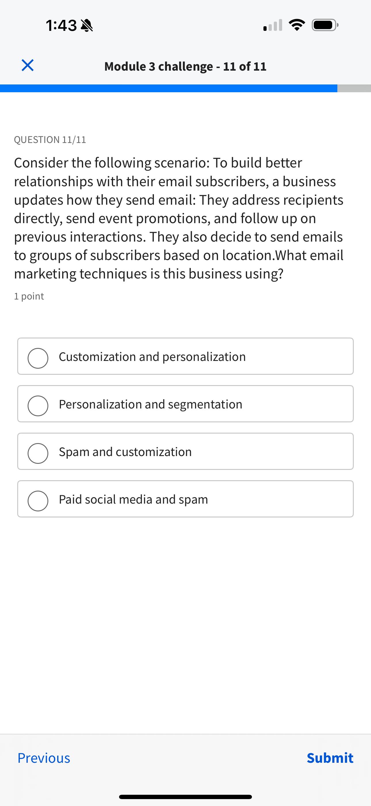 Solved 1:43Module 3 ﻿challenge - 11 ﻿of 11QUESTION | Chegg.com