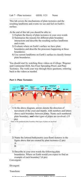 Solved Lab 7-Plate tectonics GEOL 1121 Name This lab covers | Chegg.com