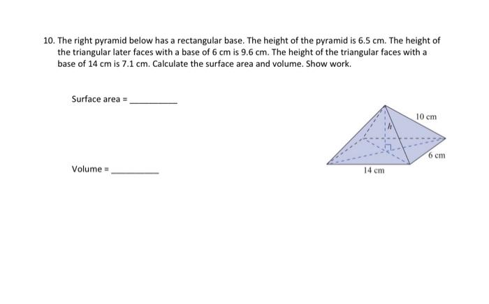 Solved The right pyramid below has a rectangular base. The | Chegg.com