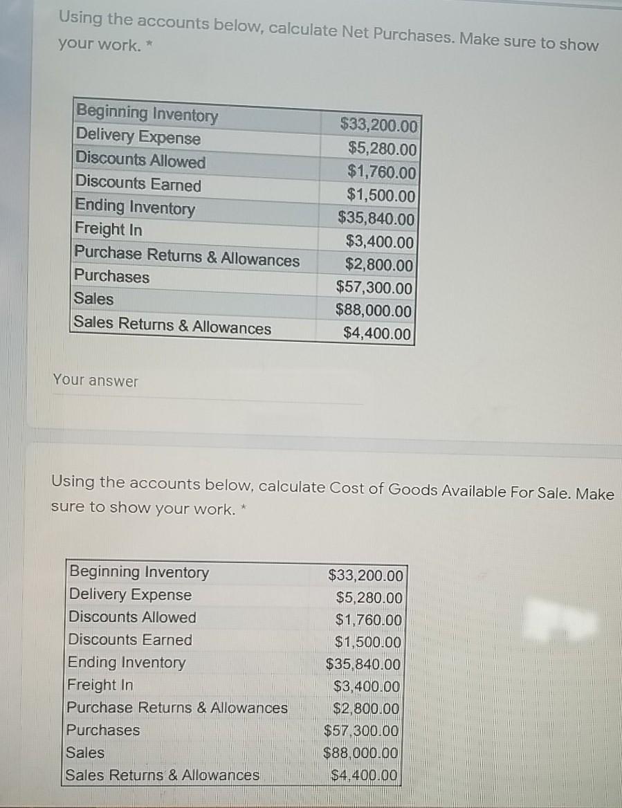 Solved Using the accounts below, calculate Net Purchases. | Chegg.com