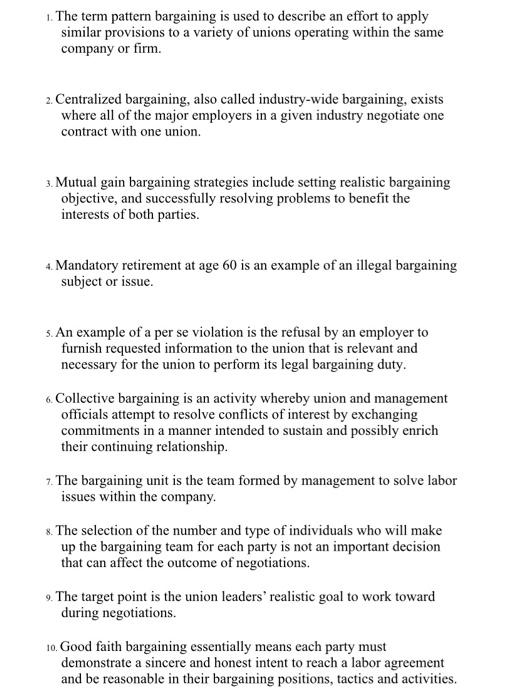 Solved 1. The term pattern bargaining is used to describe an | Chegg.com