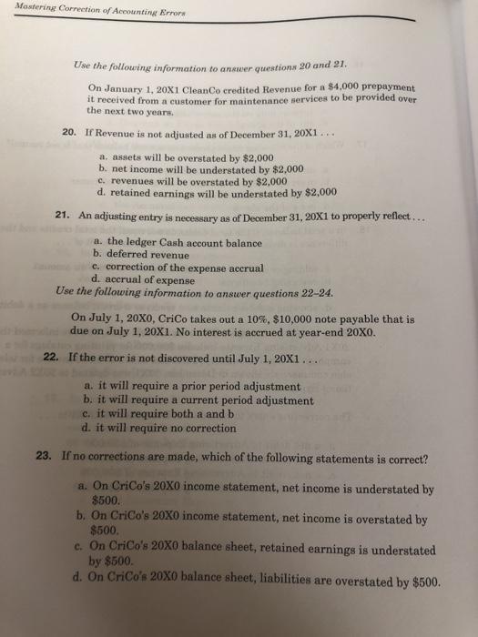 Solved Mastering Correction Of Accounting Errors Use The