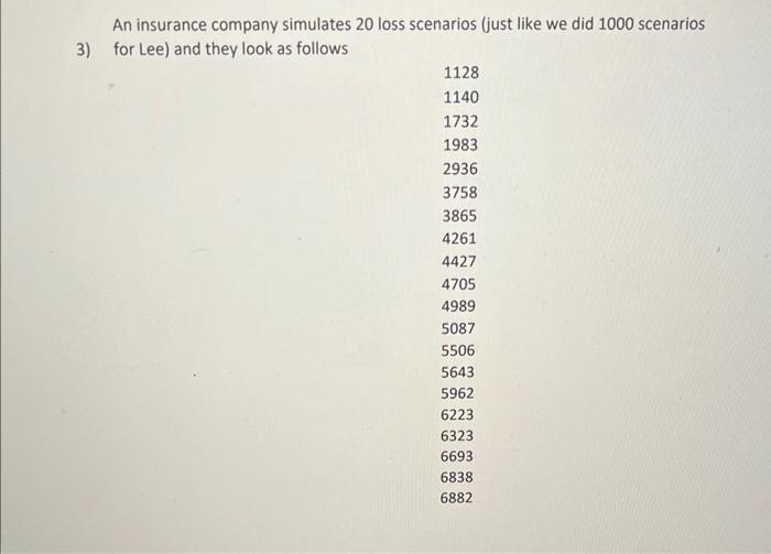 Solved An insurance company simulates 20 loss scenarios | Chegg.com