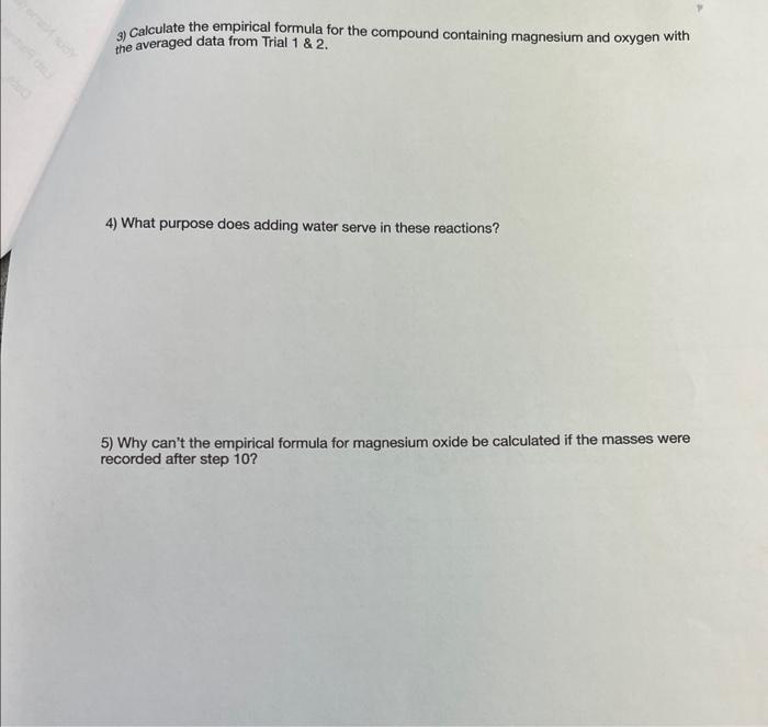 Combustion of Magnesium to Determine the Formula of a | Chegg.com