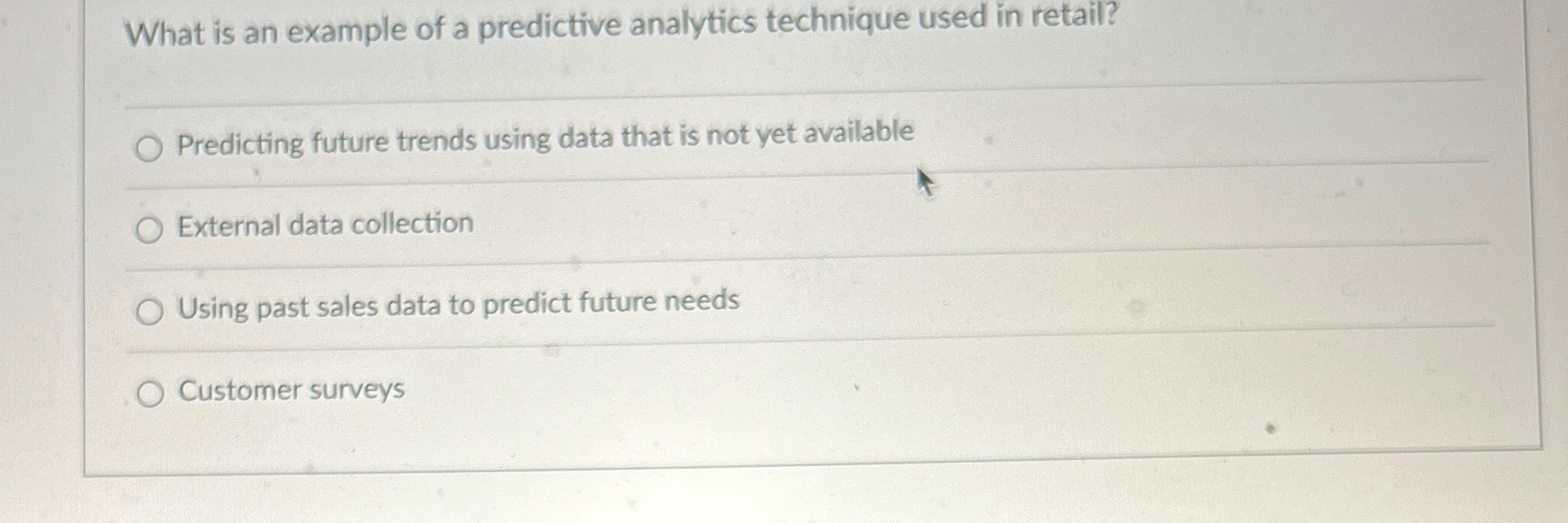 Solved What is an example of a predictive analytics | Chegg.com