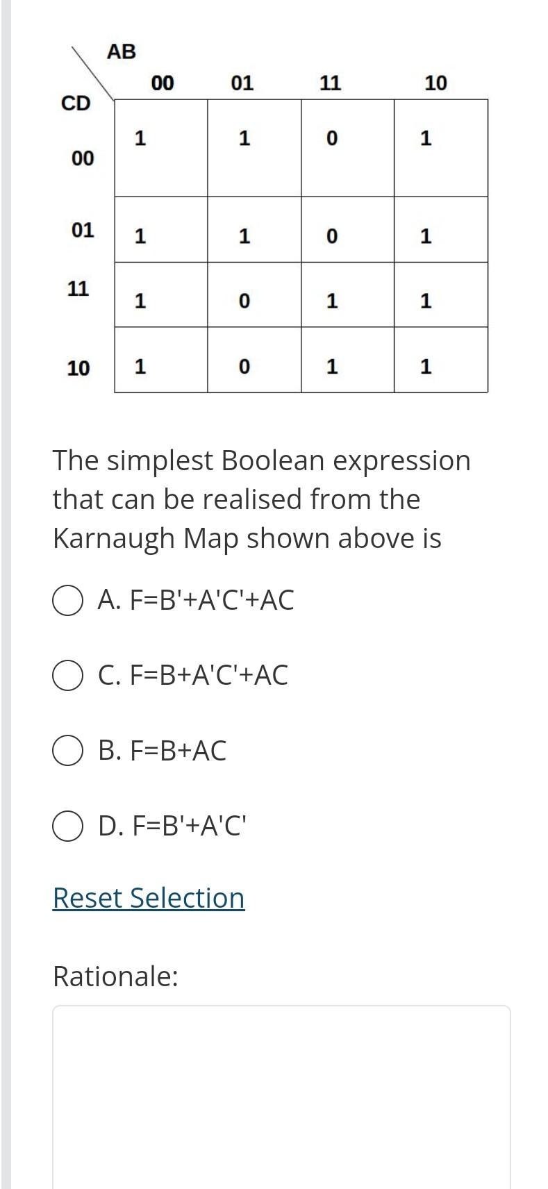 Solved The Simplest Boolean Expression That Can Be Realised