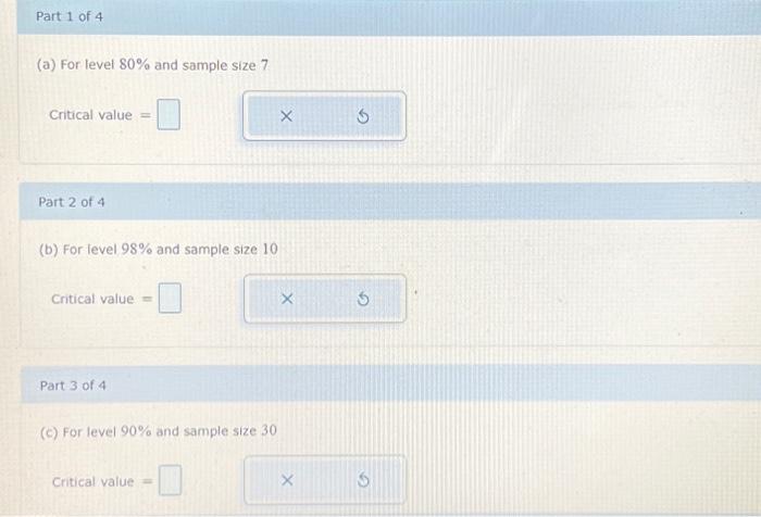 Solved Part 1 of 4 (a) For level 80% and sample size 7 | Chegg.com