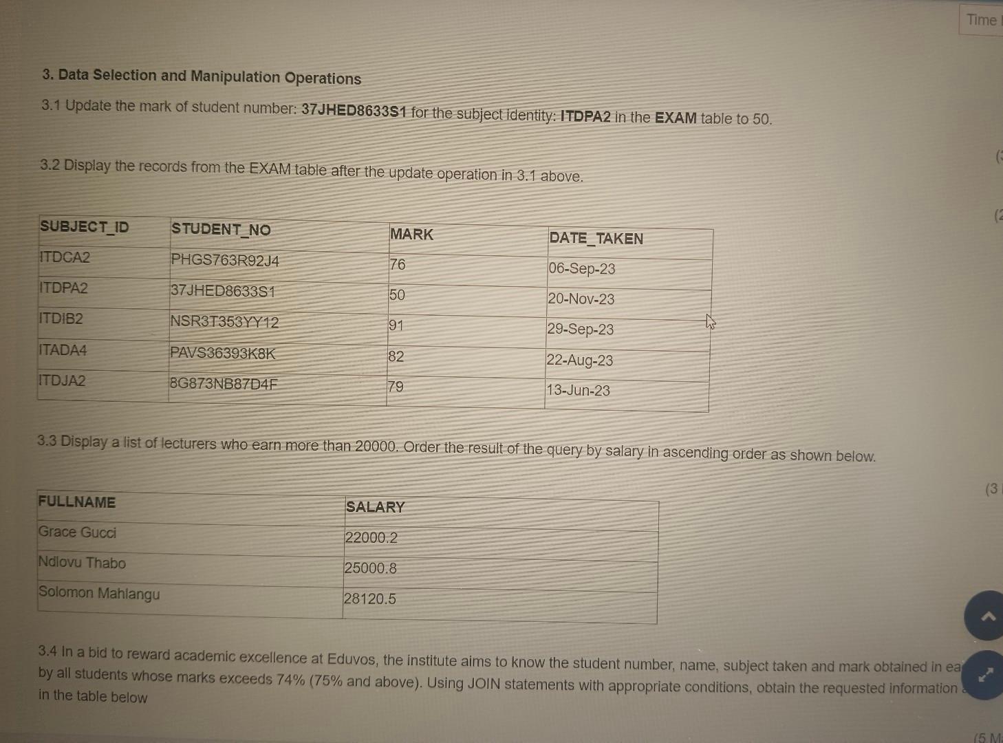 Solved Tables: Sample data for insertion.3. Data Selection | Chegg.com
