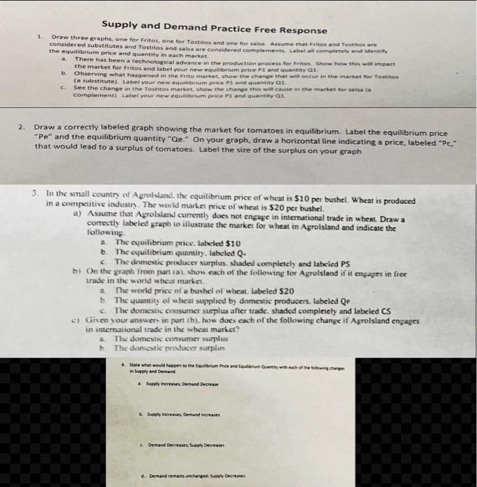 Solved Supply and Demand Practice Free Response 1. Draw | Chegg.com