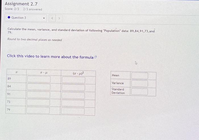 Solved Calculate the mean, variance, and standard deviation | Chegg.com
