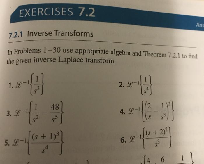 Solved EXERCISES 7.2 Ans 7.2.1 Inverse Transforms In | Chegg.com