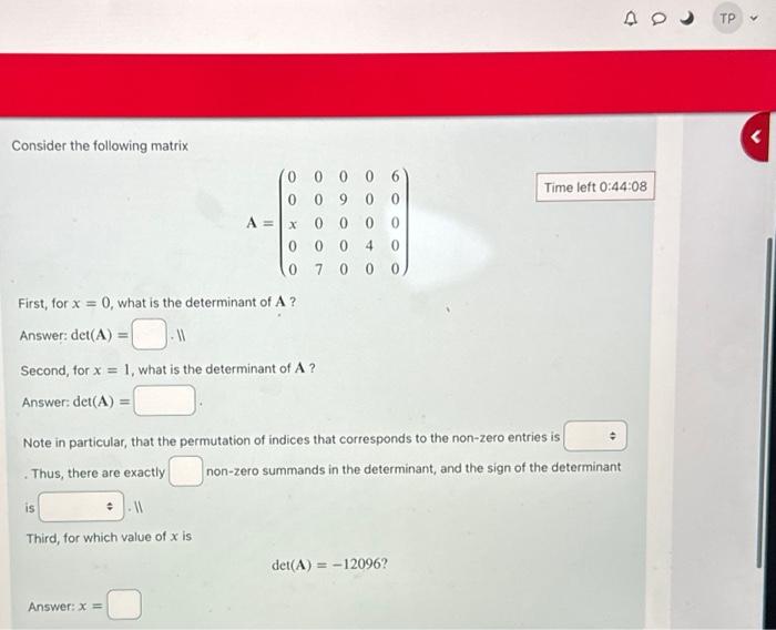 Consider the following matrix | Chegg.com