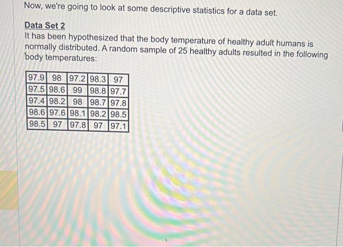 Solved Now, we're going to look at some descriptive | Chegg.com