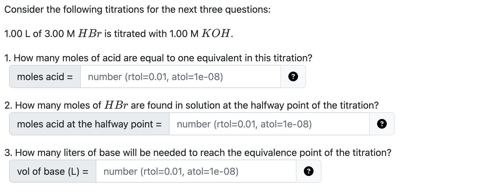 Solved Consider the following titrations for the next three | Chegg.com