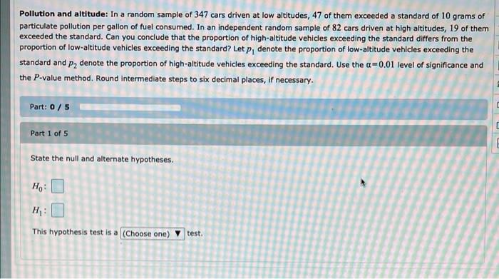 Solved Pollution and altitude: In a random sample of 347 | Chegg.com