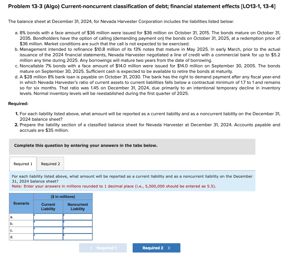 Solved Problem 13-3 (Algo) ﻿Current-noncurrent | Chegg.com