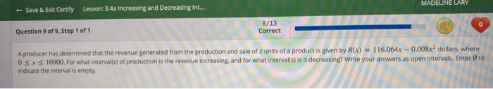 Solved MADELINE LARY - Save & Exit Certify Lesson: 3.4a | Chegg.com