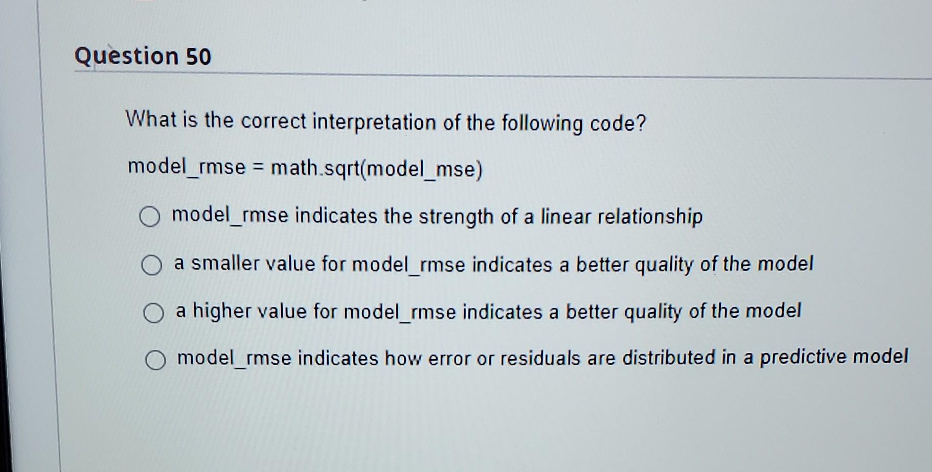 Solved Question 50 What is the correct interpretation of the | Chegg.com