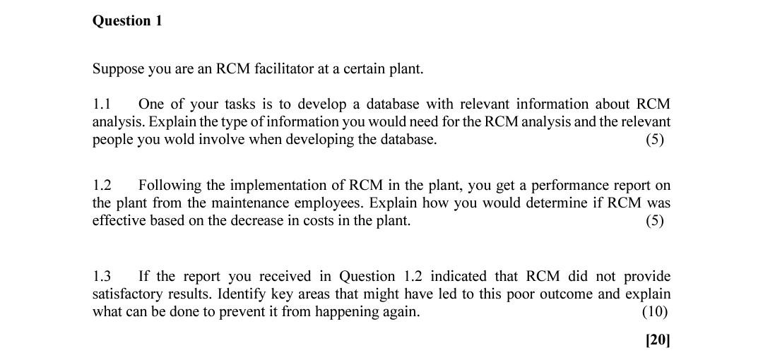 Solved Question 1 Suppose you are an RCM facilitator at a | Chegg.com